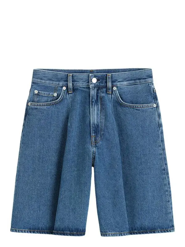 Cos Wide-leg Denim Shorts With Pleated Detailing - Blue