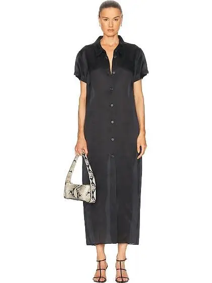 Khaite Effy Silk Organza Shirt Dress - Black