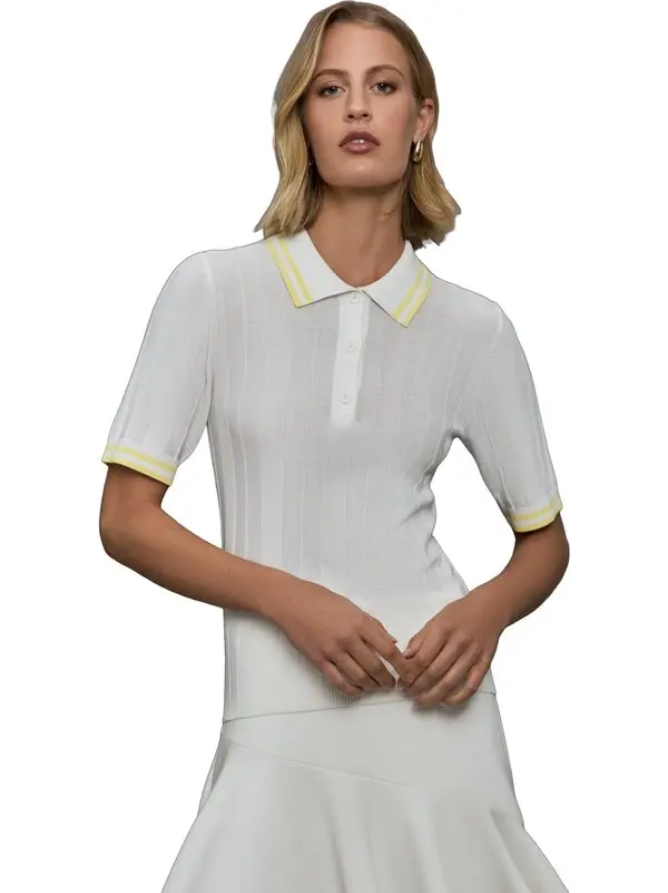 Carbon38 Short Sleeve Collared Top - White/pastel Yellow