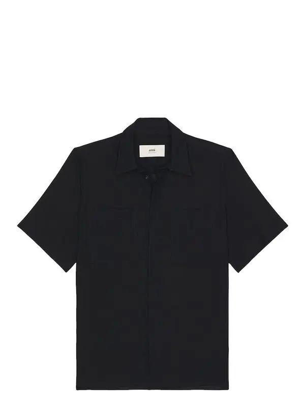 Ami Short Sleeve Classic Shirt In Navy - Navy Blue