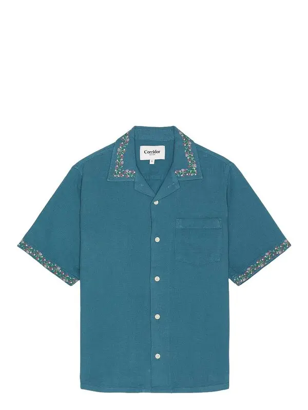 CORRIDOR Hopsack Embroidered Camp Shirt - Blue