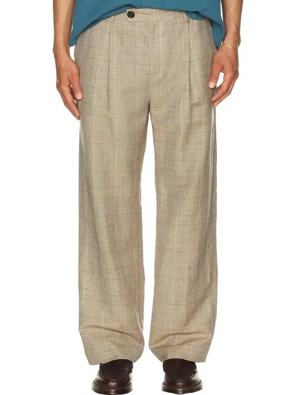 CORRIDOR Plaid Linen Pleated Trouser - Natural