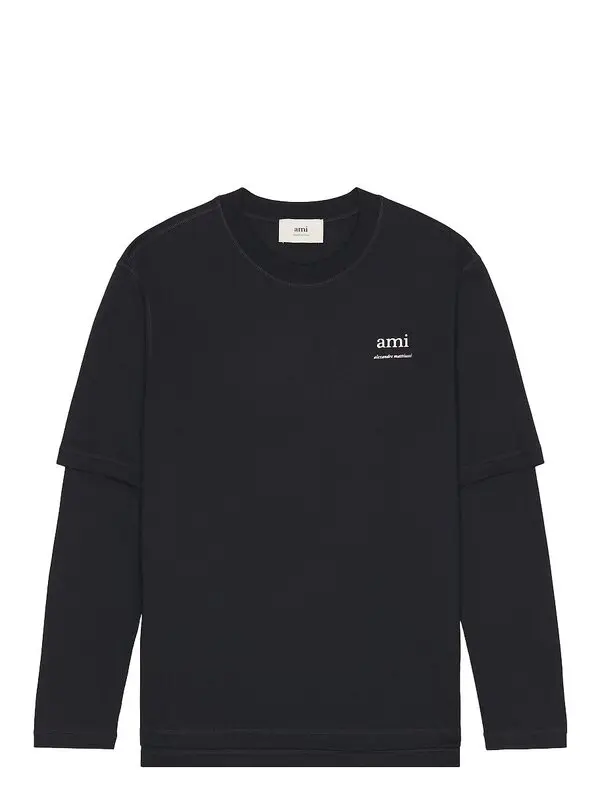 Ami Long Sleeve T-shirt In Navy - Navy Blue