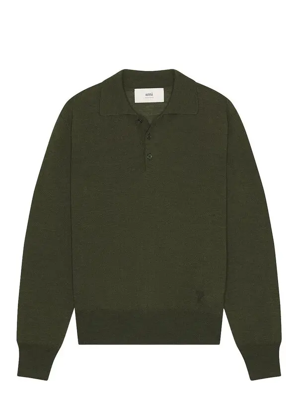 Ami Tonal Adc Polo In Dark Green - Loden