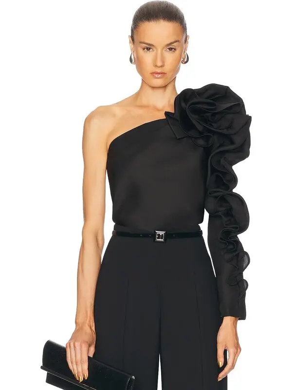 Carolina Herrera One Shoulder Floral Top - Black