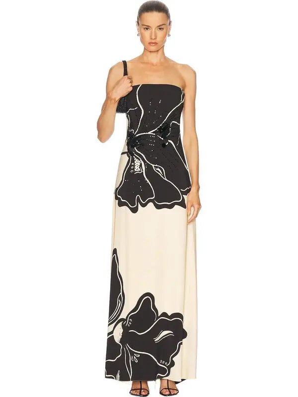 Johanna Ortiz Simbologia Floral Maxi Dress - Floral Shadows  Ecru  & Black