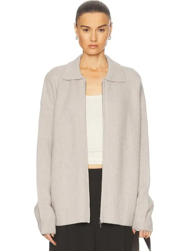 AYA MUSE Cashmere Collared Zip Up - Beige