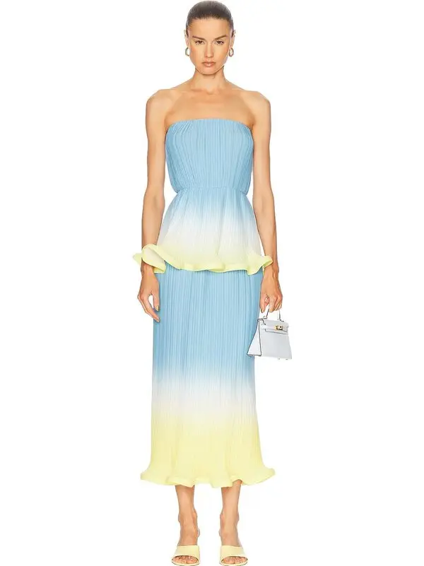 ROWEN ROSE Strapless Tiered Dress - Blue & Yellow Degrade