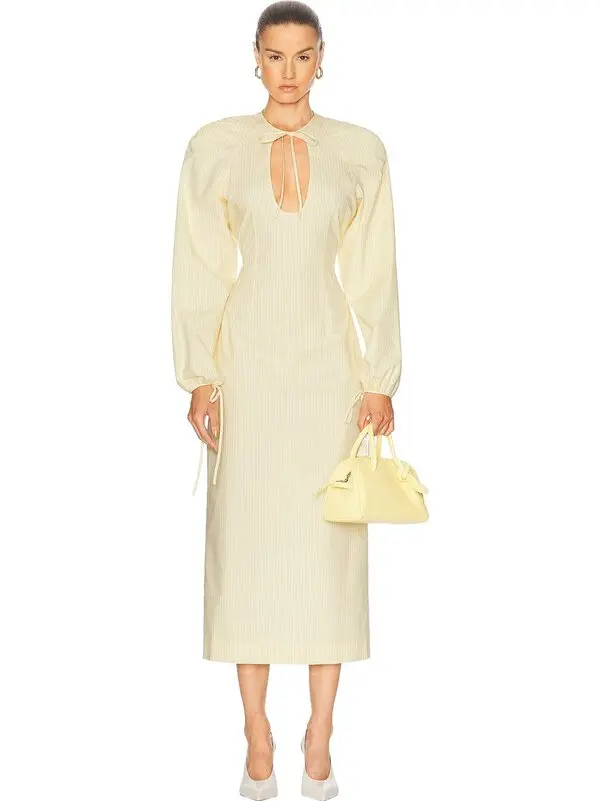 ROWEN ROSE Long Sleeve Midi Dress - White & Yellow