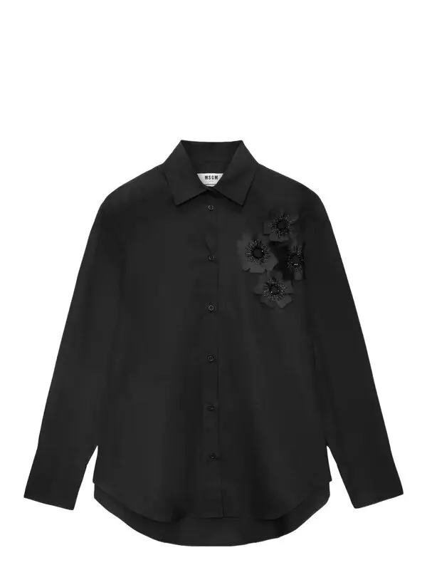 MSGM Floral-appliqué Shirt - Black