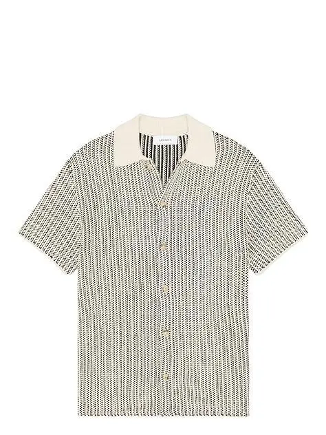 LES DEUX Easton Knitted Shirt In Grey - Ivory & Black
