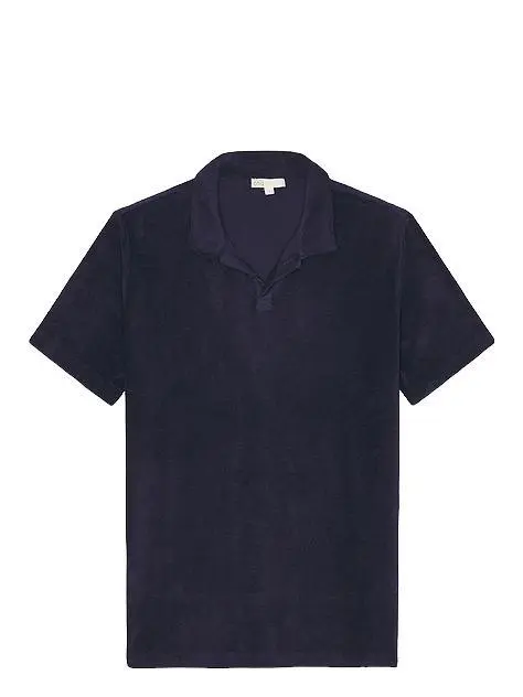 Onia Towel Terry Johnny Collar Polo In Navy - Deep Navy