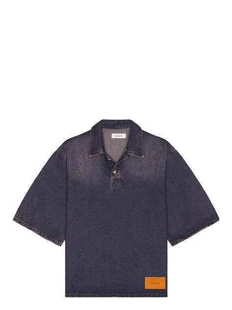 FLANEUR Denim Polo In Purple - Violet Wash