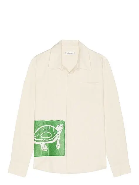 FLANEUR Embroidered Turtle Shirt In Cream - Ecru