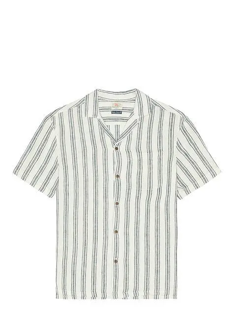 Faherty Brand Short Sleeve Palma Linen Camp Shirt In Ivory - Ryecroft Valley Stripe
