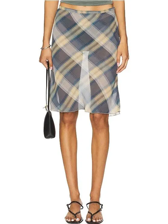 Lioness Shoreline Midi Skirt - Blue Check