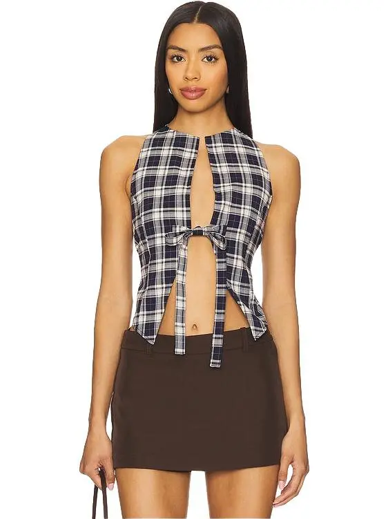 Lioness Butterfly Tie Top - Navy Check