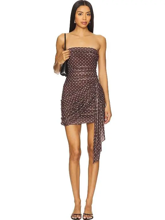 Amanda Uprichard Anja Strapless Mini Dress - Chocolate Brown Polka Dot