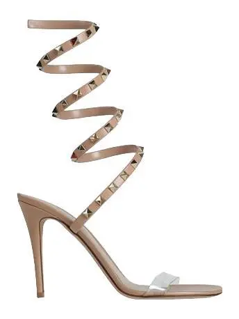 Valentino Garavani Sandals In Leather And Textile Fibers - Beige