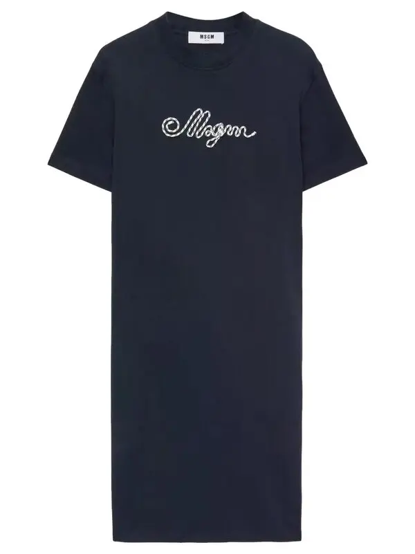 MSGM Logo-embroidered Midi Dress - Blue