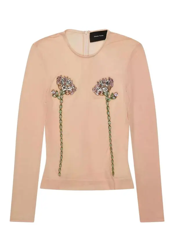 Simone Rocha Floral-embellished Long-sleeve Top - Neutrals