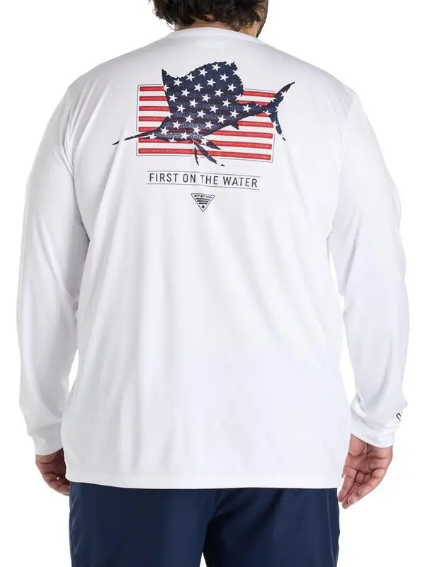 Columbia Big & Tall Pfg Terminal Tackle Fins And Stripes Long-sleeve T-shirt - White
