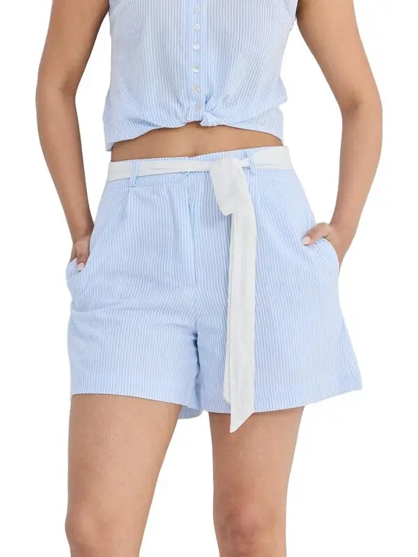 REISTOR Regular Fit Striped Seersucker Shorts With Belt - Linear Rhythm