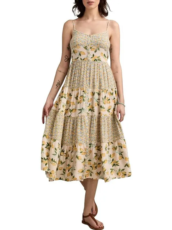 Lucky Brand Mix Print Tiered Midi Dress - Yellow Print Mix