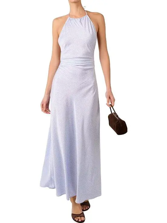 WeWoreWhat Halter Tie Neck Maxi Dress - Classic Blue Ml