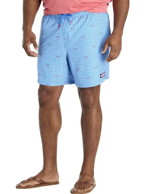 Vineyard Vines Flag Whale Print Swim Trunks - Gingham Tide Blue