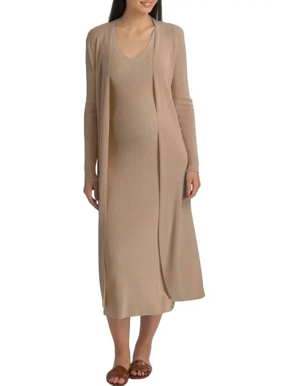 PIETRO BRUNELLI Longline Side Slit Maternity Cardigan - Brown