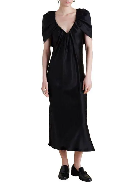 Marina Moscone Satin Sheath Dress With Draped Neckline - Black