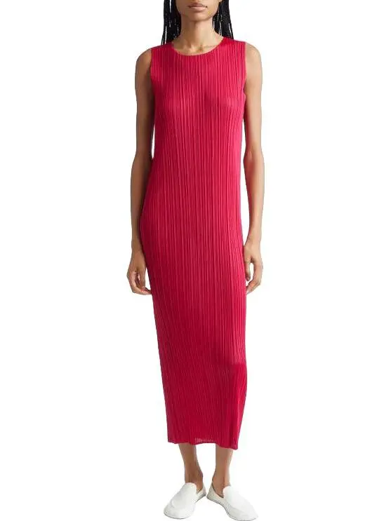 Issey Miyake Pleated Sleeveless Dress - Carmine