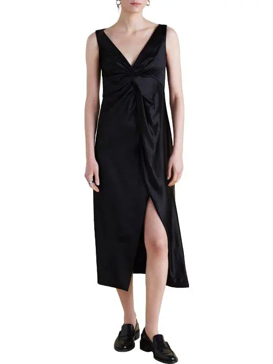 Marina Moscone Satin V-neck Twist Dress - Black