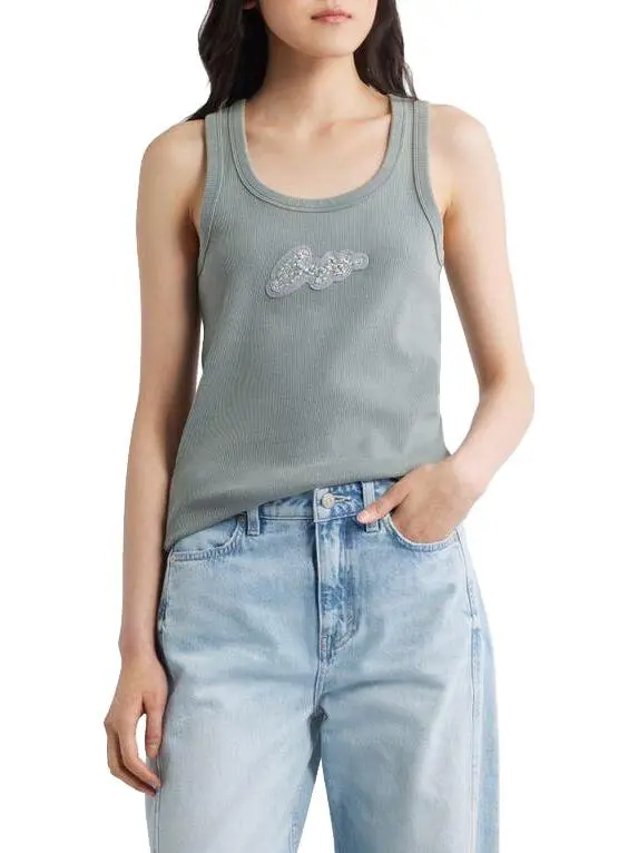 Hugo Boss Embellished Graphic Tank - Grey