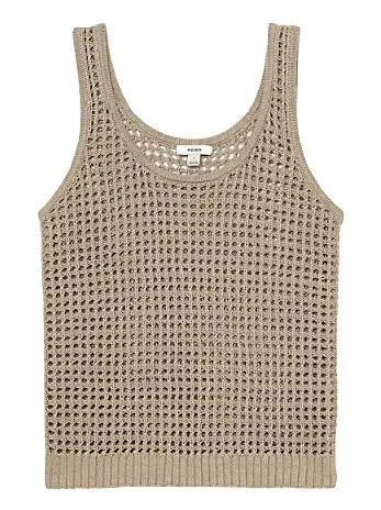 REISS Open-knit Linen Vest - Stone