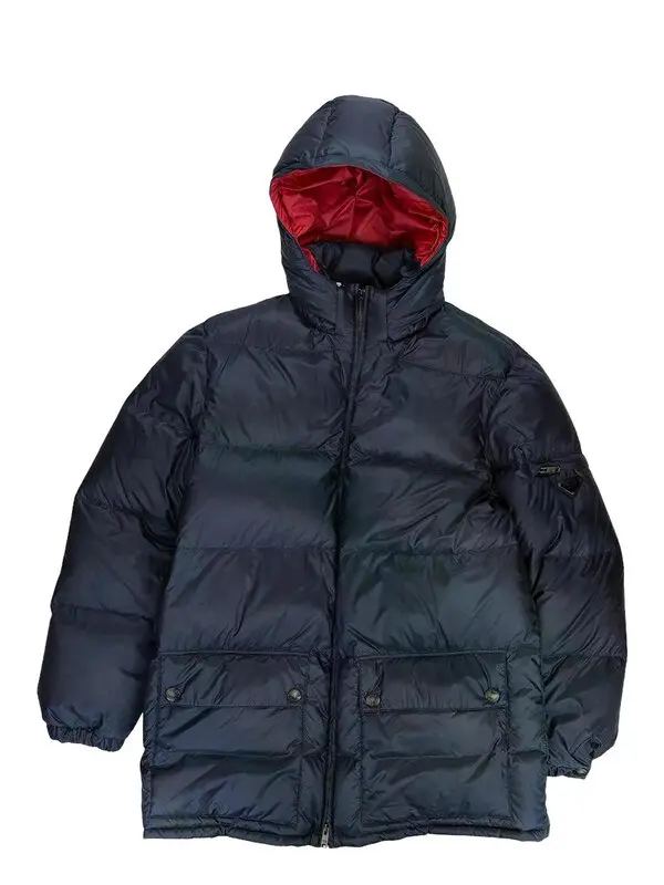 Prada Padded Coat With Triangle Logo - Blue