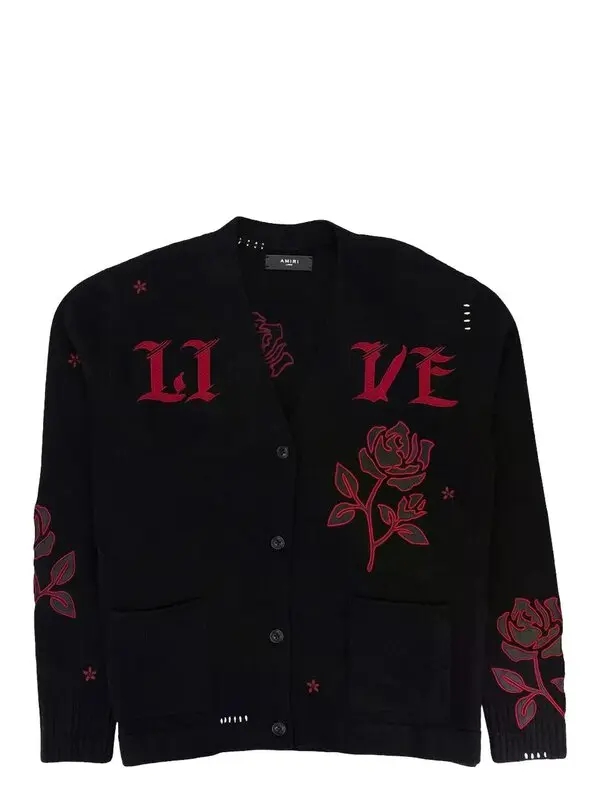 Amiri Rose-appliqué Cardigan - Black