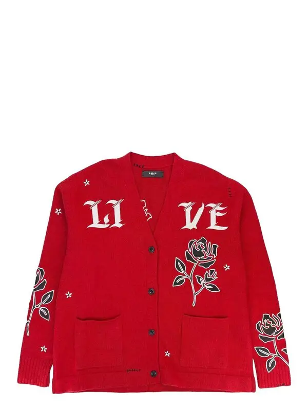 Amiri Rose-appliqué Cardigan - Red