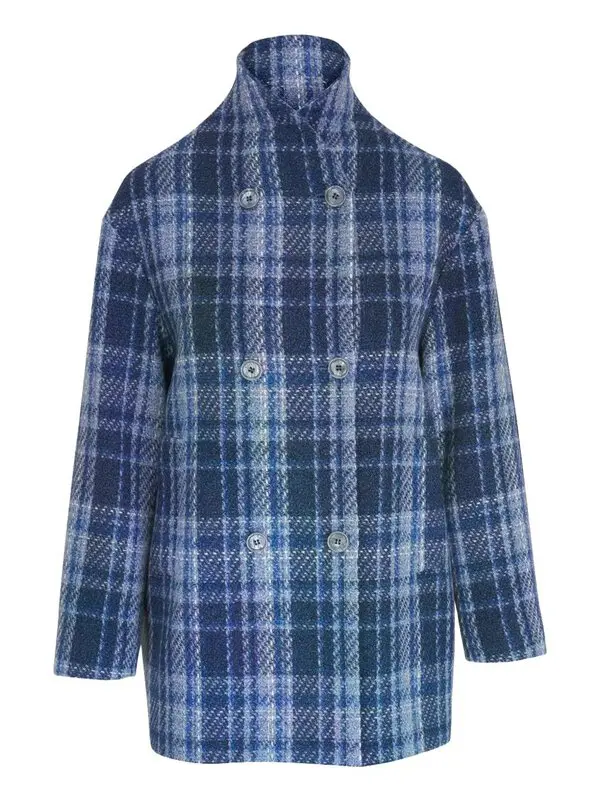 Kiton Checked Double-breasted Coat - Blue