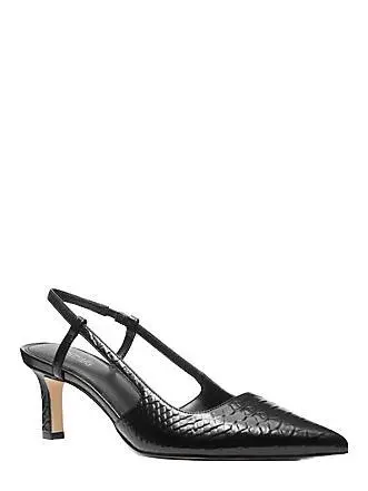 Michael Kors Alora Snake Embossed Leather Slingback Pumps - Black