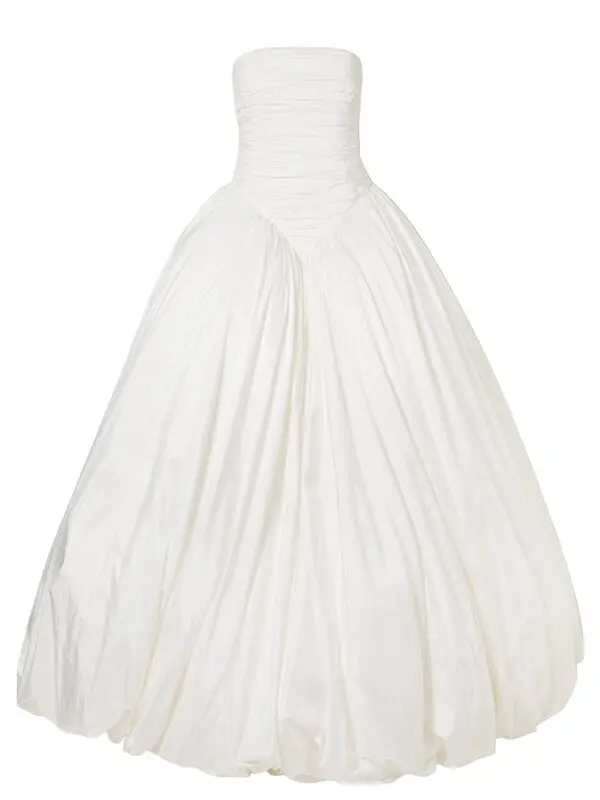 THE NEW ARRIVALS ILKYAZ OZEL Britt Strapless Ruched Silk-taffeta Gown - White