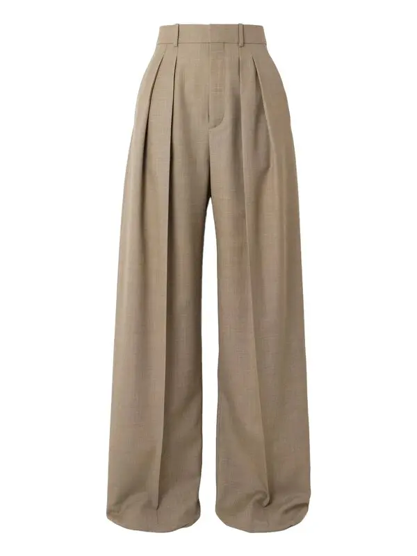 Saint Laurent Pleated Wide-leg Wool Pants - Neutrals