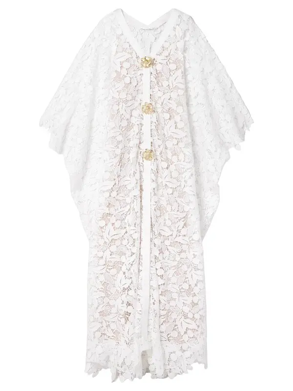 Oscar De La Renta Embellished Guipure Lace Gown - White
