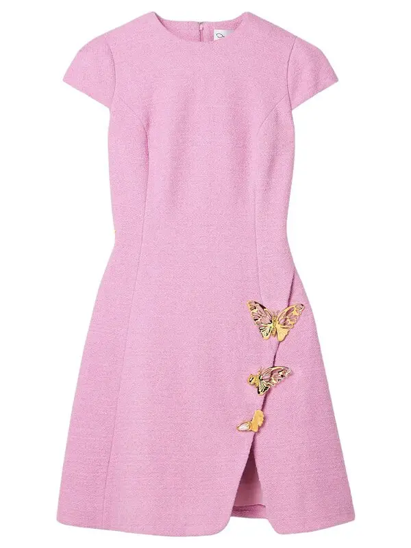 Oscar De La Renta Embellished Cotton-blend Tweed Mini Dress - Pink