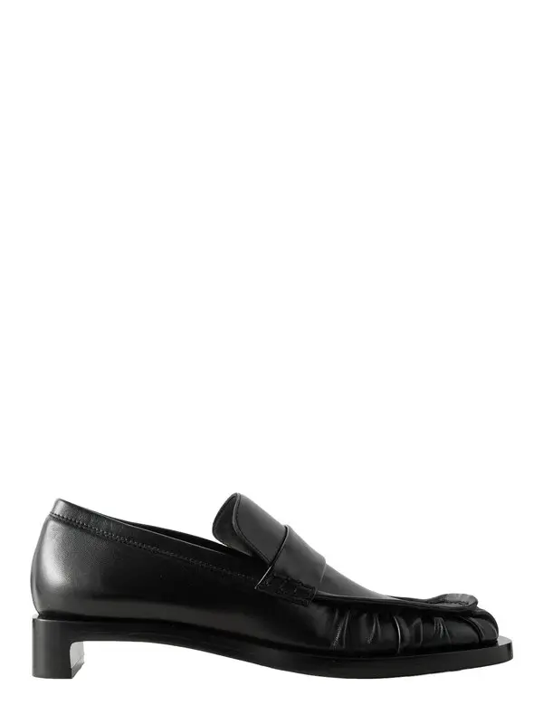 JIL SANDER Ruched Crinkled-leather Penny Loafers - Black