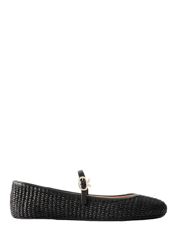 GIANVITO ROSSI Carla Marbella Raffia Mary Jane Flats - Black