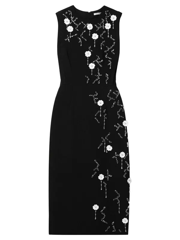 EMILIA WICKSTEAD Cappia Embellished Crepe Midi Dress - Black