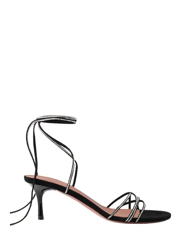 Amina Muaddi Lori Lace Up Crystal-embellished Suede Sandals - Black