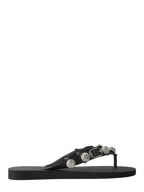 Balenciaga Cagole Embellished Flip Flops - Black